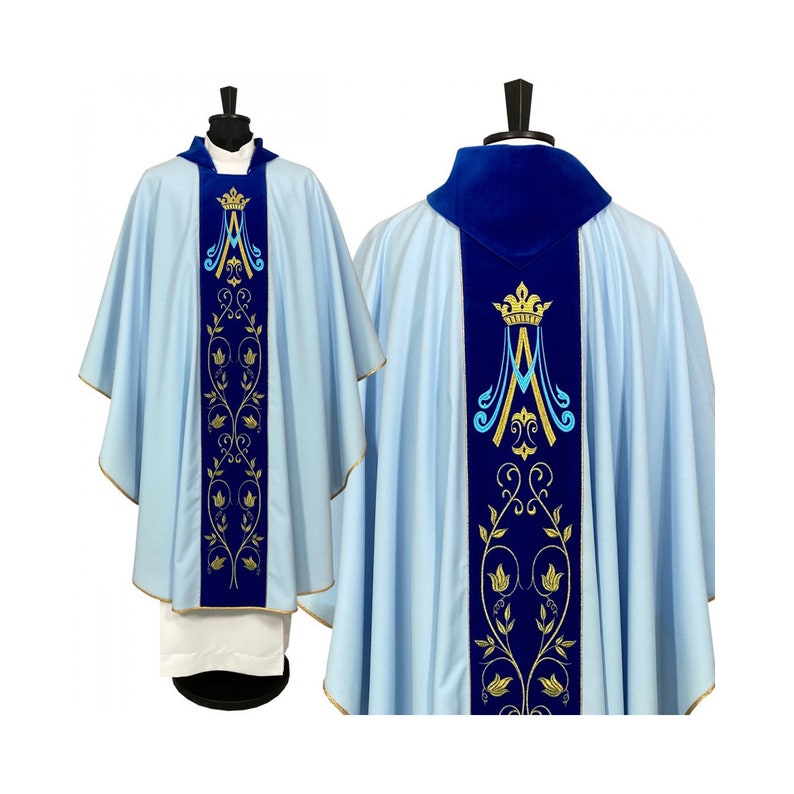 Marian Chasuble – Blue Brocade Vestment With Embroidered Stole - Etsy