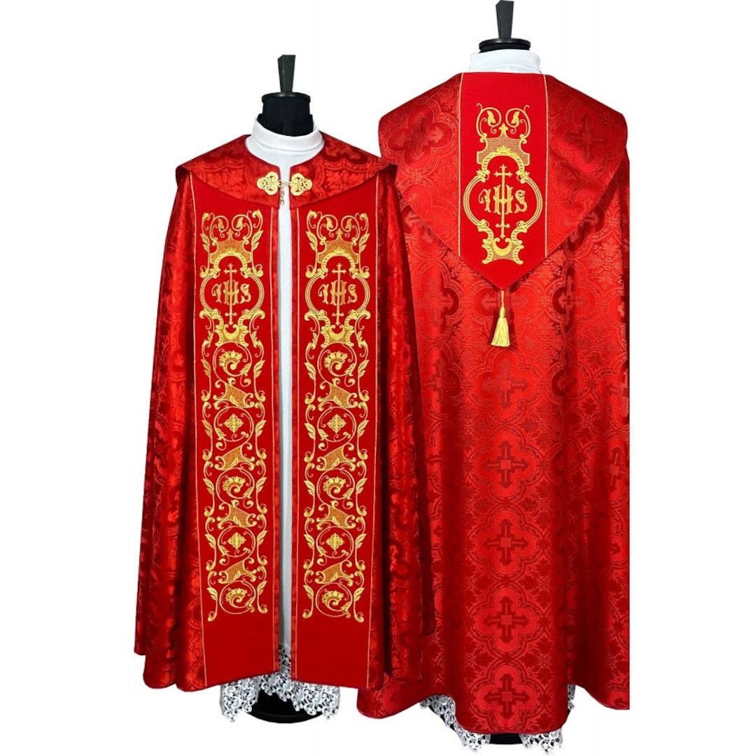 Gothic Style Cope With a Stole, Red Chasuble, Vestments for Priest ...