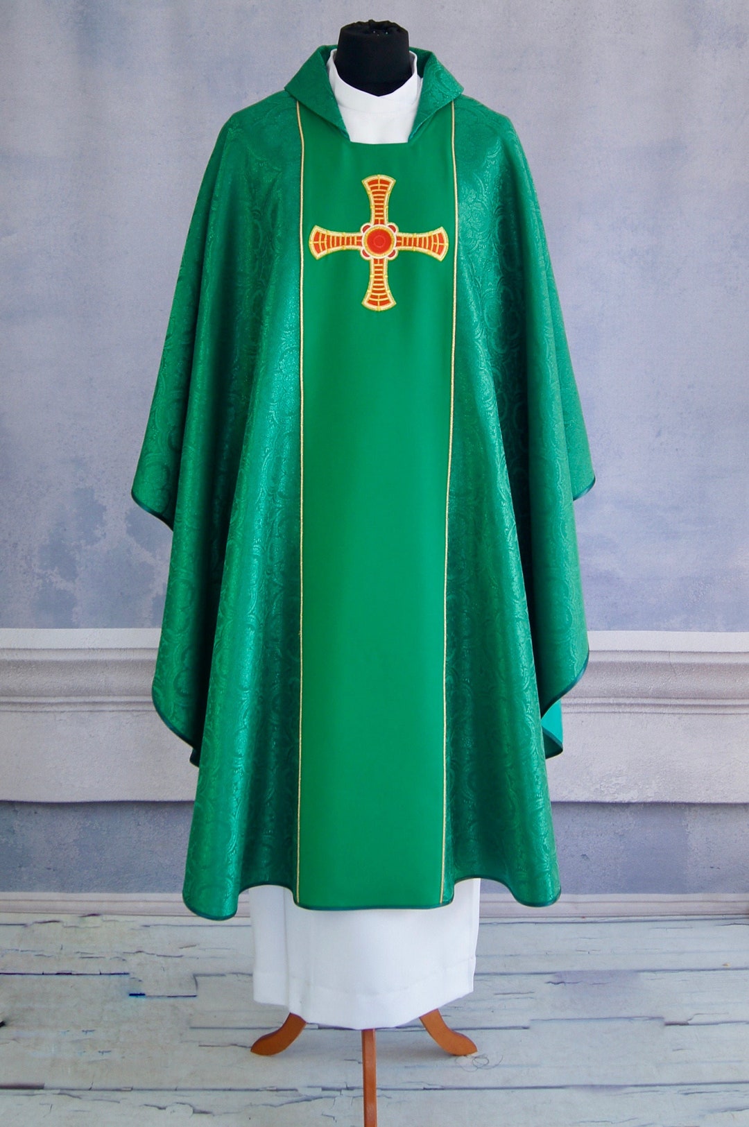 Vestment Green - Saint Cuthbert Cross Gothic Style Chasuble With a ...