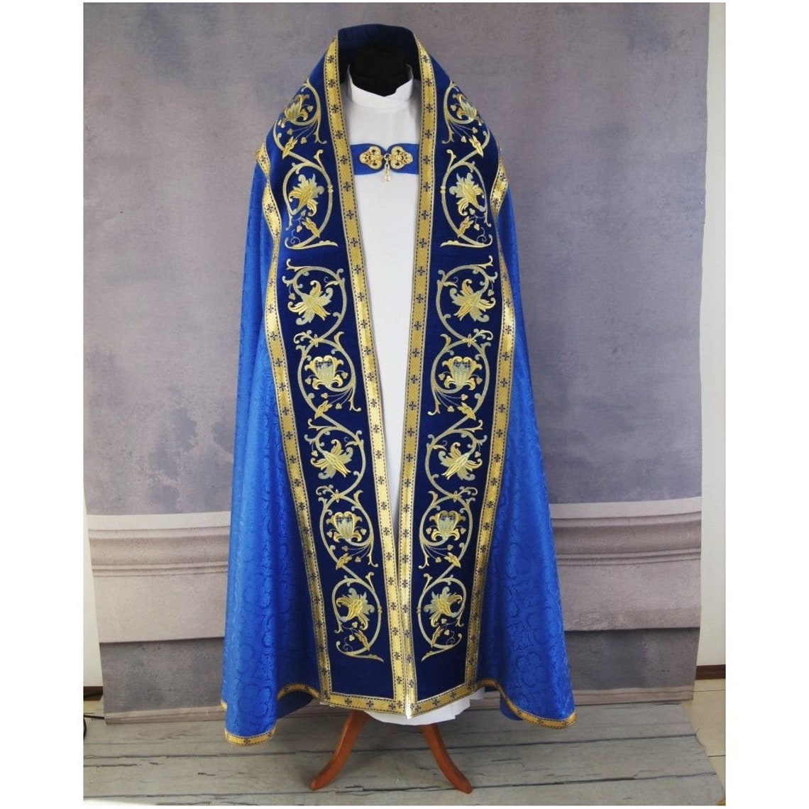 Roman Style Cope With a Stole, Gold Blue Cope Chasuble, Vestments for ...