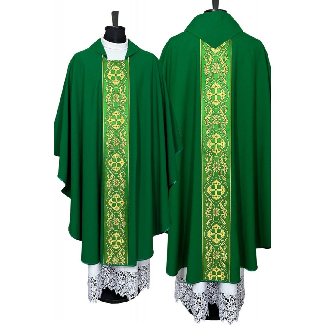 Gothic Style Chasuble With a Matching Inner Stole, Green Chasuble ...