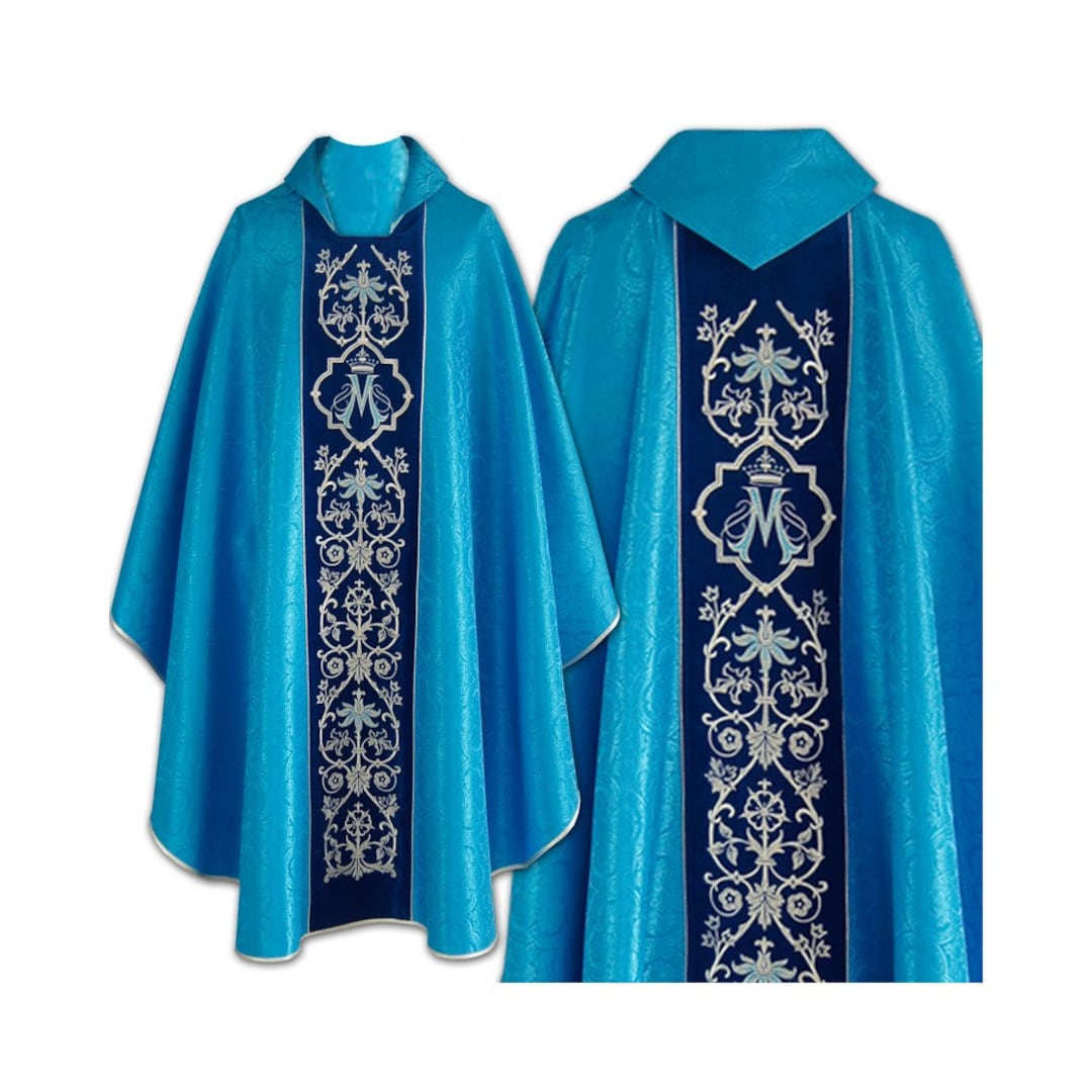 Vestment Marian Chasuble, Blue Chasuble, Vestments for Priest, Catholic ...