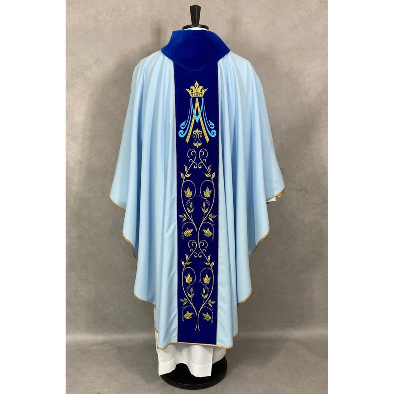 Marian Chasuble – Blue Brocade Vestment With Embroidered Stole - Etsy