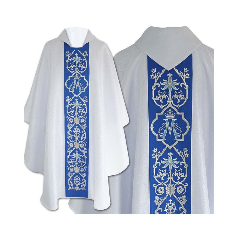 Vestment Marian Chasuble, Blue Chasuble, Vestments for Priest, Catholic ...