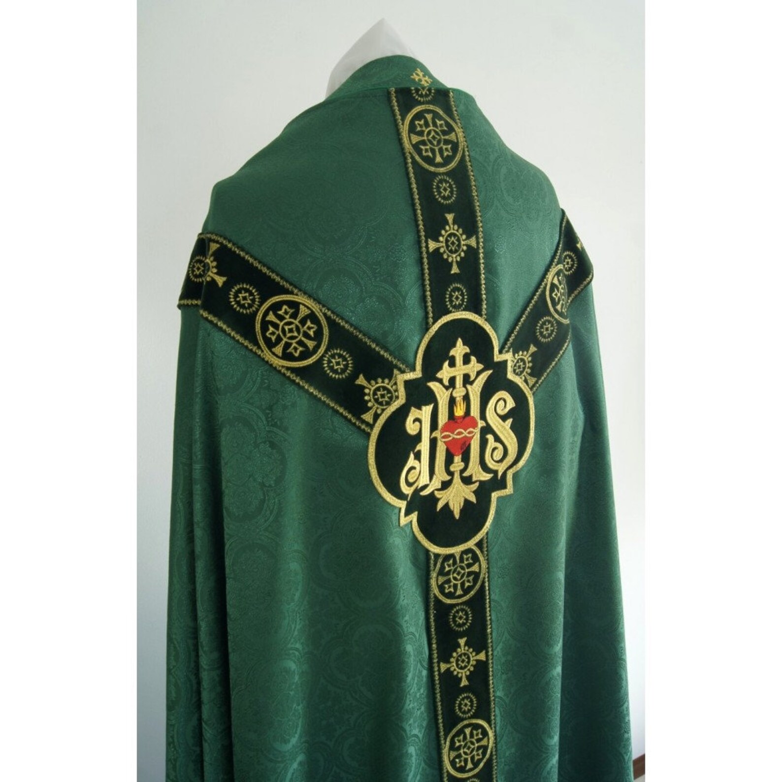 Green Conical Chasuble With IHS Symbols Vestments for Priest | Etsy