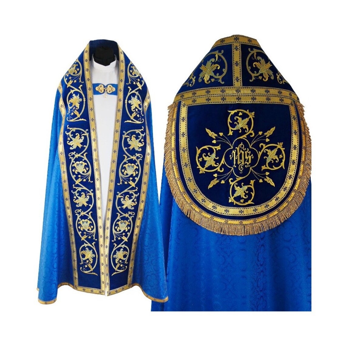 Roman Style Cope With a Stole, Gold Blue Cope Chasuble, Vestments for ...