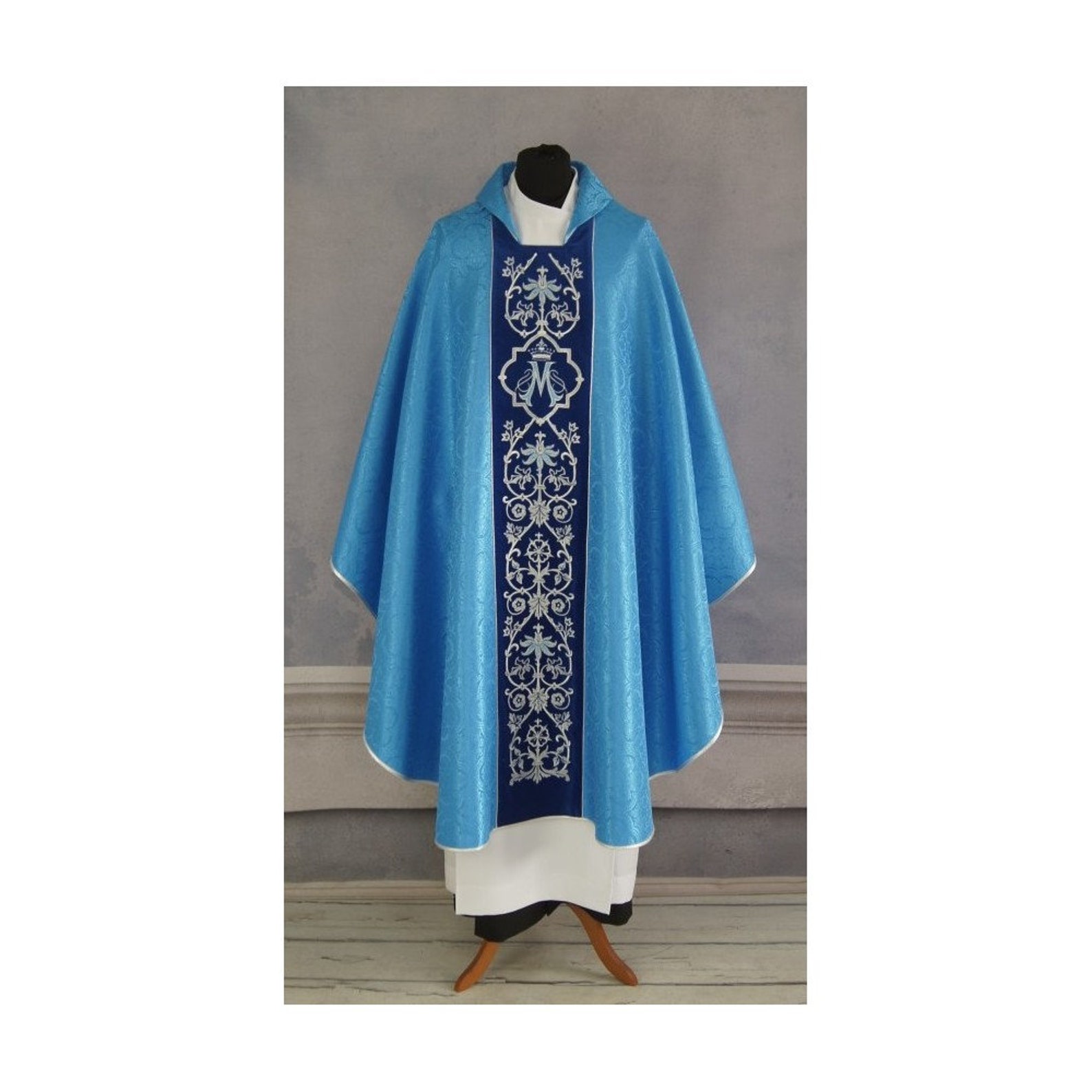 Vestment Marian Chasuble, Blue Chasuble, Vestments for Priest, Catholic ...