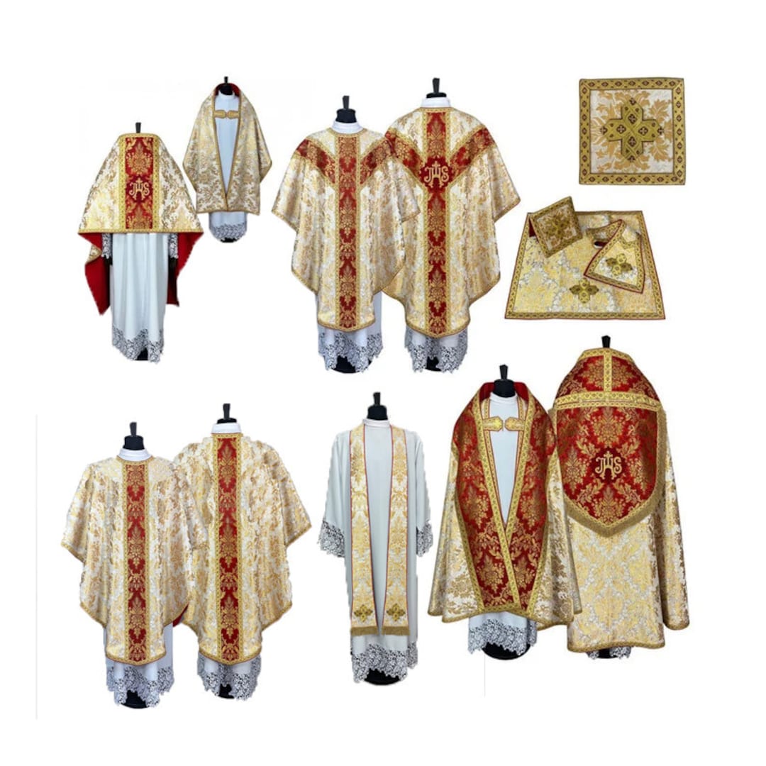 Solemn Set Chasuble With a Priest Stole Semi Gothic Style Chasuble With ...