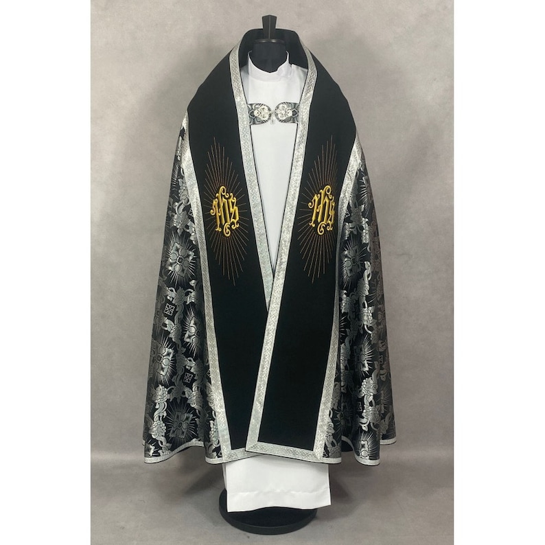 Roman Style Cope With a Stole, Black Cope Chasuble, Vestments for ...