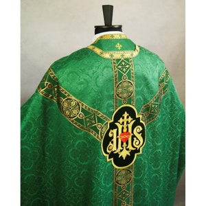 Green Conical Chasuble With IHS Symbols, Vestments for Priest, Catholic ...