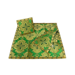 Green Roman Style Fiddleback Chasuble With a Maniple, Burse and Chalice ...