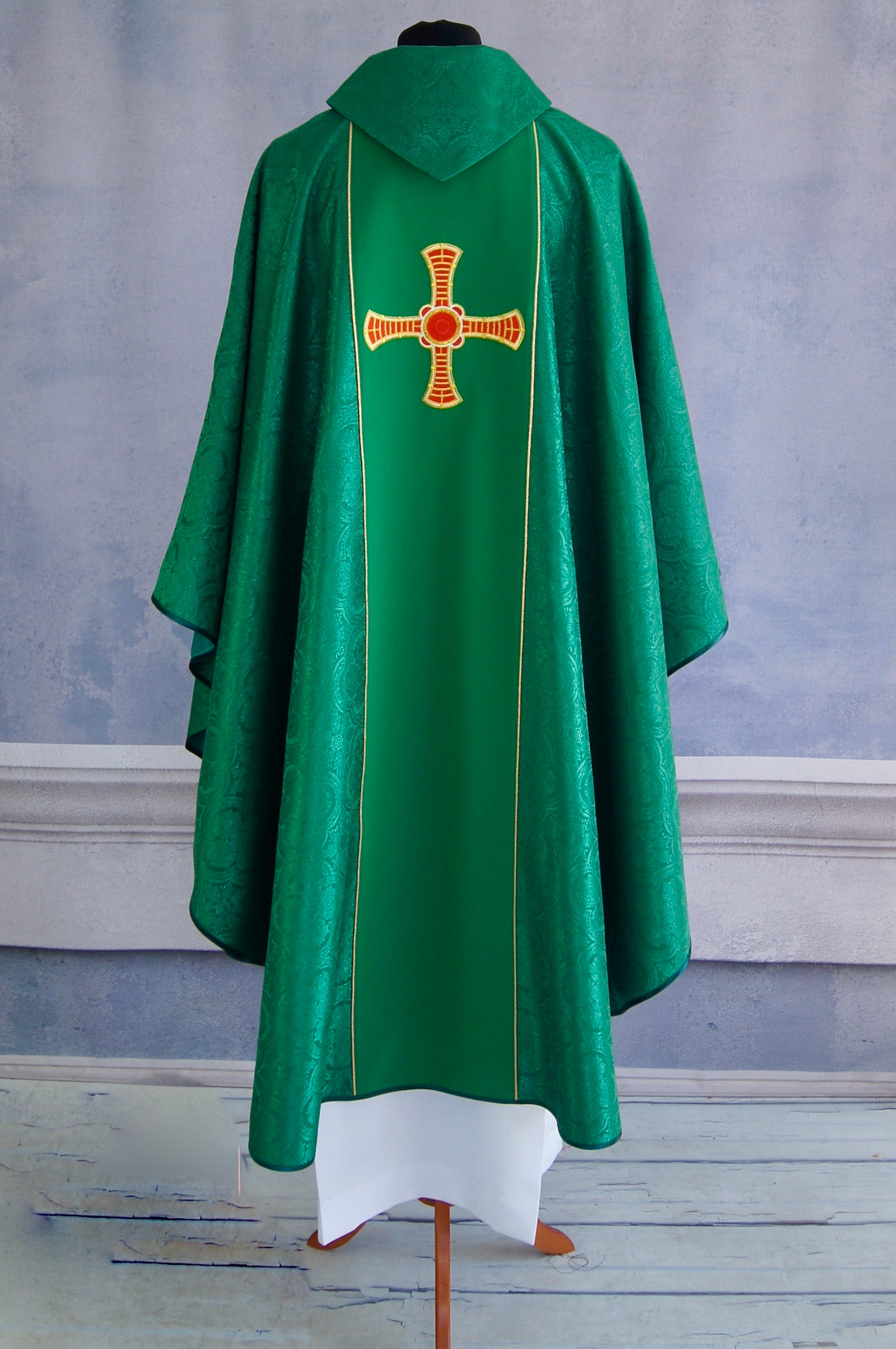 Vestment Green - Saint Cuthbert Cross Gothic Style Chasuble With a ...