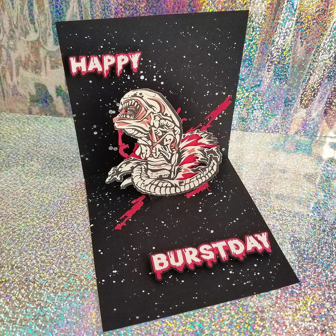 Alien Inspired Bursting 3-D Pop-up Card - Happy Birthday, Personalized ...
