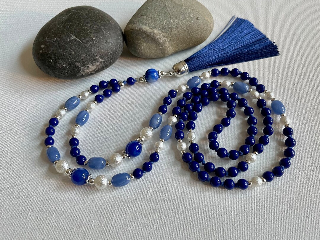 Navy Blue Bead Necklace for Women, Navy Blue Tassel Necklace for Spring ...