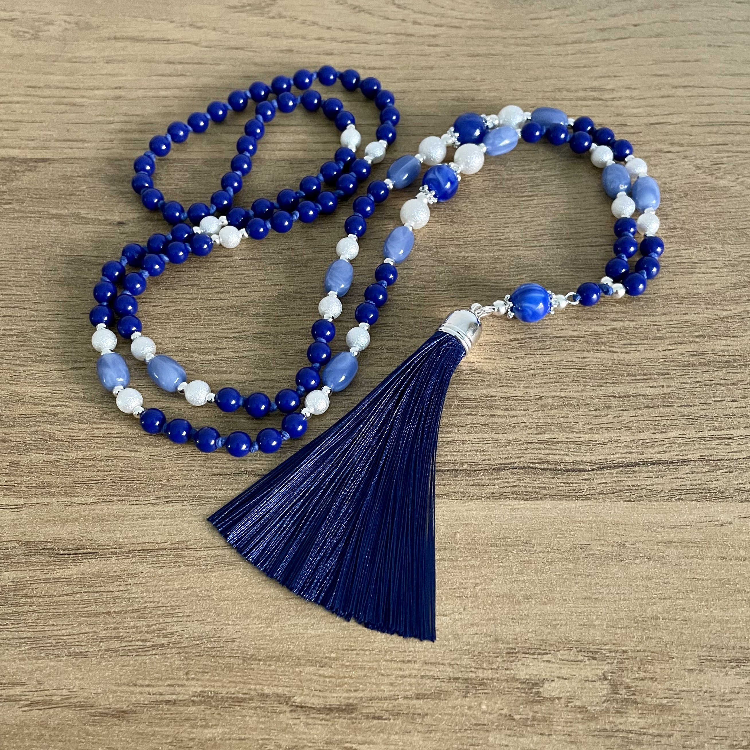 Navy Blue Bead Necklace for Women Navy Blue Tassel Necklace - Etsy
