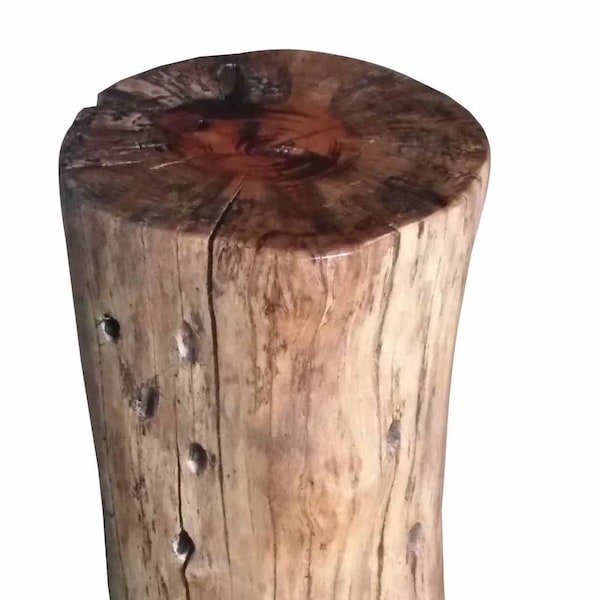 Great Shower Stool Teak Wood Table Base, Squared Reclaimed Stump ...