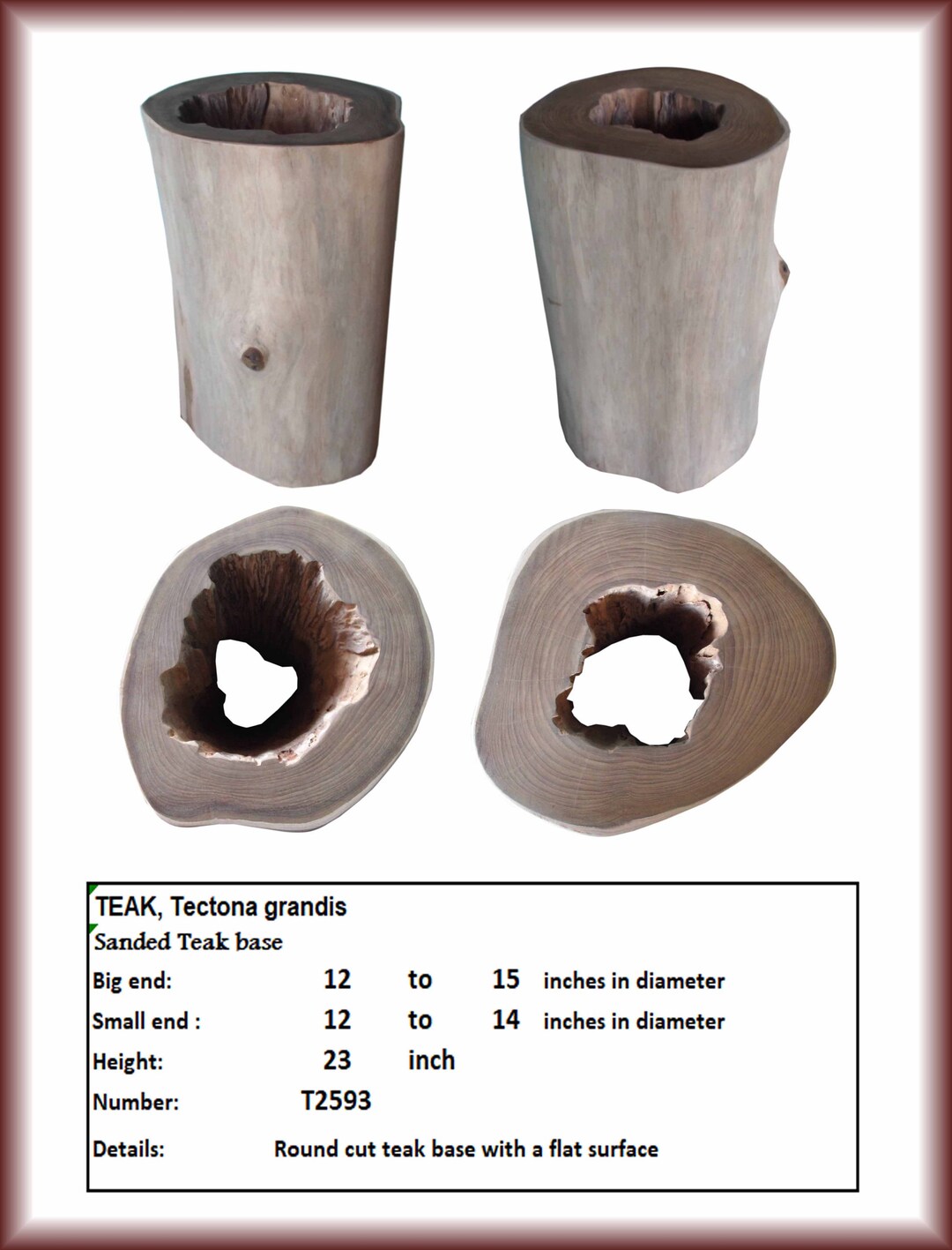 Beautiful Sanded Teak Wood Log Base, Great for Use as a Stool, Coffee ...