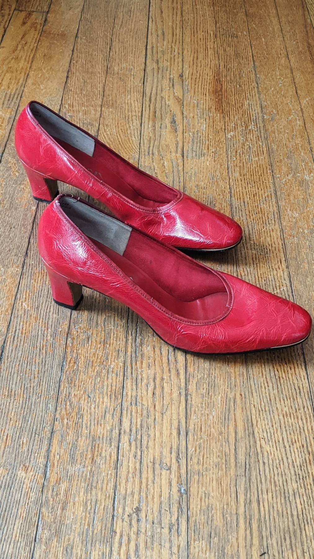 Vintage Risque Bright Red Block Heels Leather Lining Women's Size 10 - Etsy