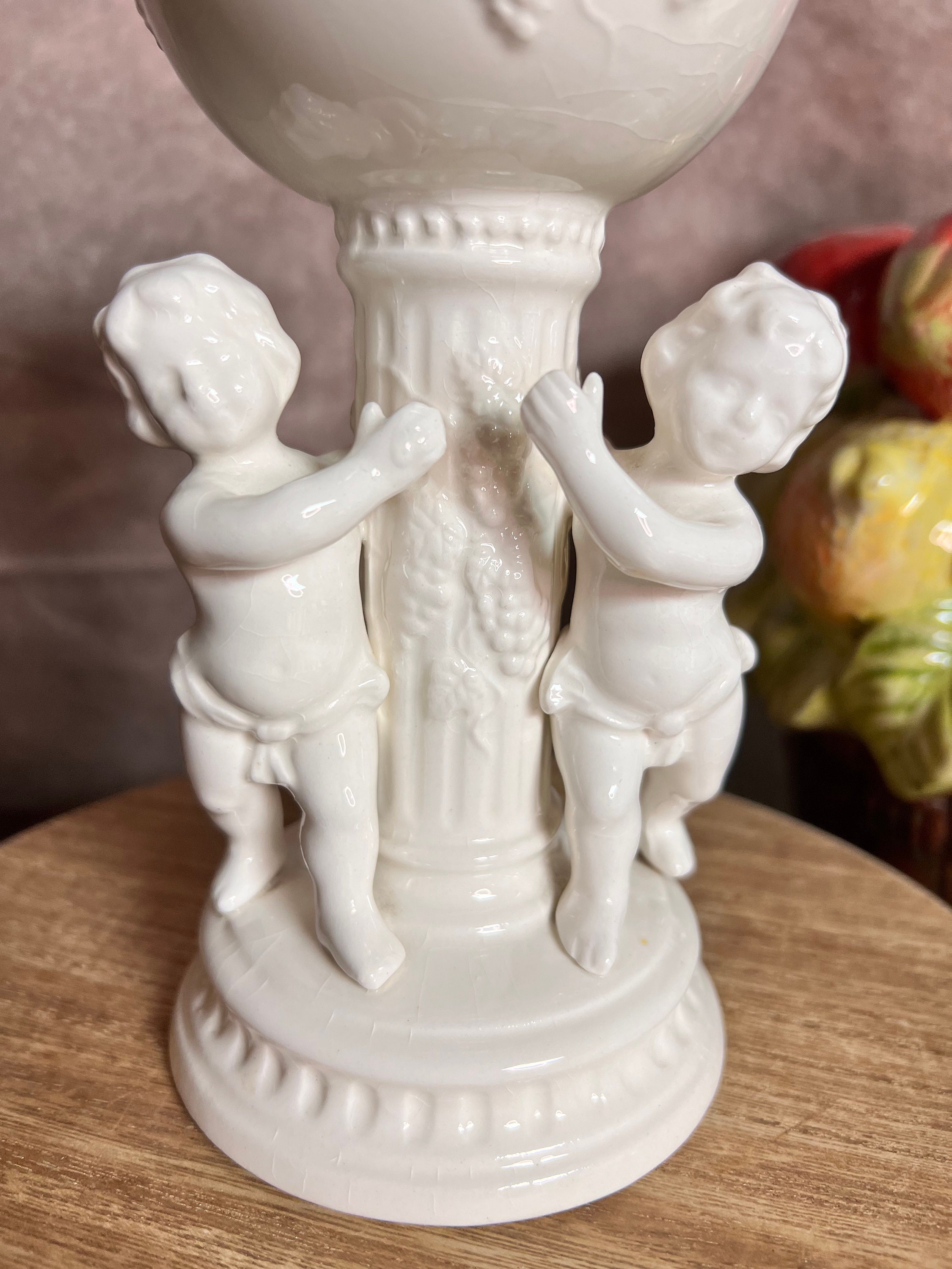 Vintage 1960s Lefton Renaissance Cherub Grapes Pedestal Planter/candy ...