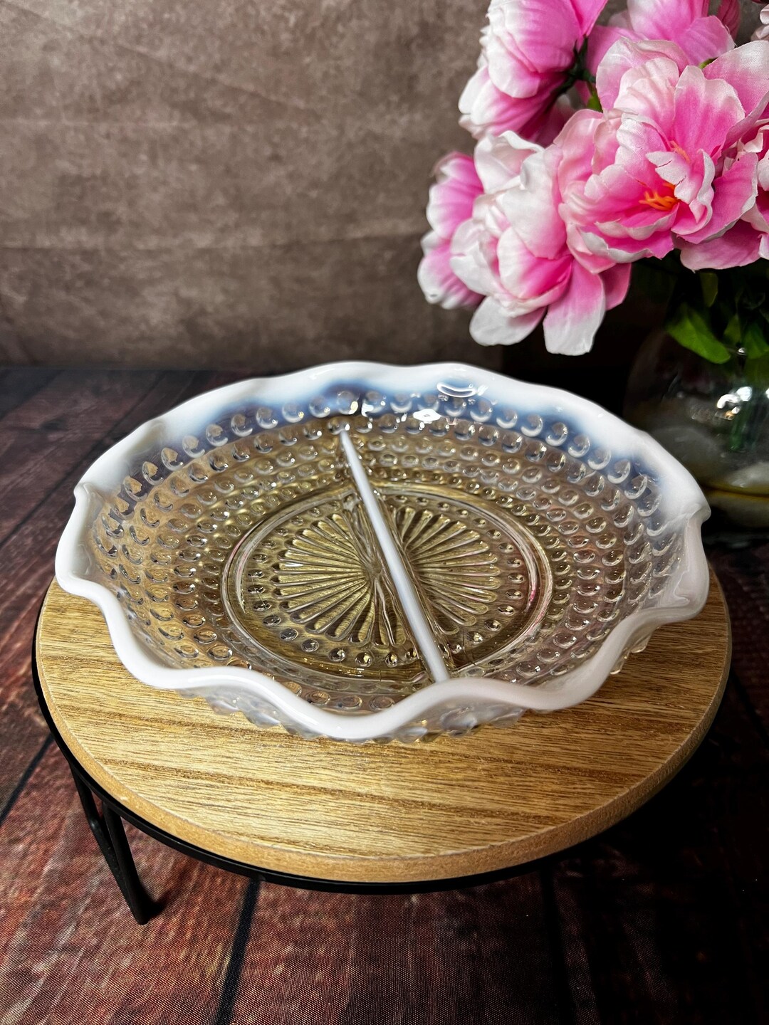 Vintage 1940s Fenton Moonstone Opalescent Hobnail Divided Dish - Etsy