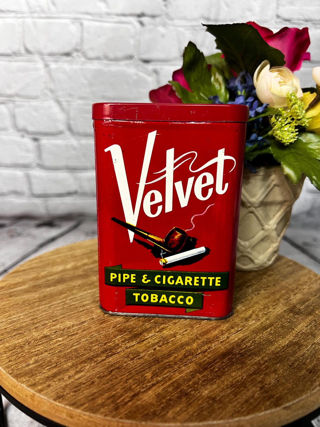 Vintage 1950s “velvet” Tobacco Tin - Etsy