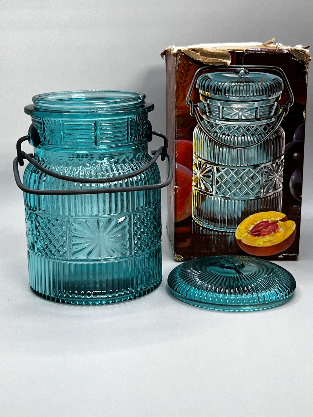 Vintage 1970s Avon “country Peaches” Blue Ball Jar - Etsy