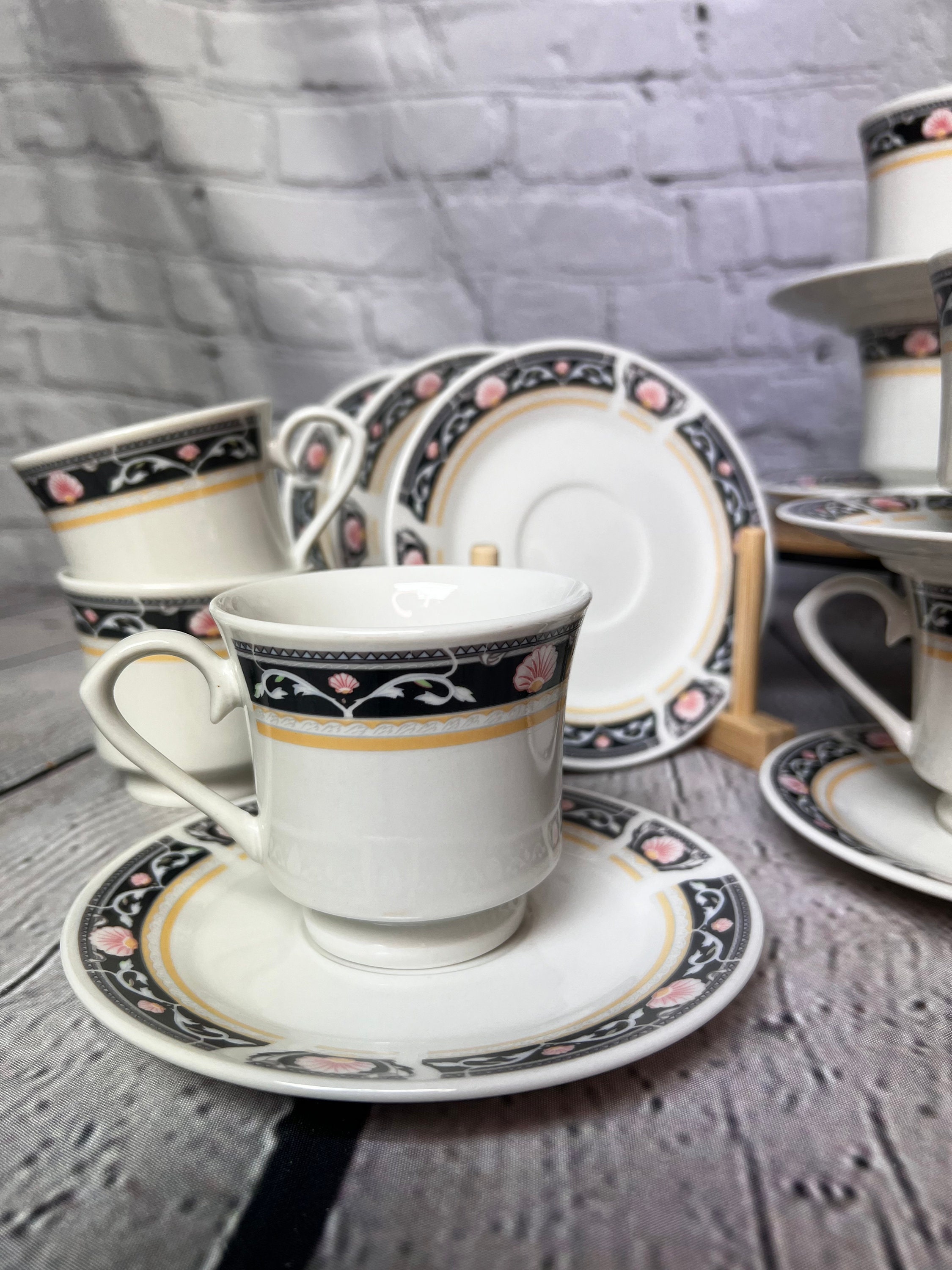 Vintage Gibson China Set of 8 Coffee Cups and Saucers prelude - Etsy