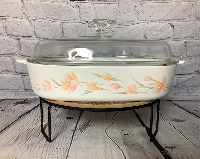 Corning Ware Peach Floral Casserole A2B Two Liter With Lid Corningware ...