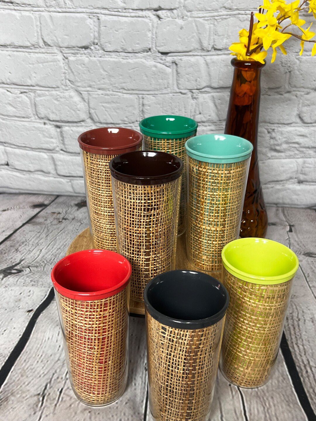 Vintage 1960s Melmac Set of 7 Raffiaware Tumbler Set - Etsy