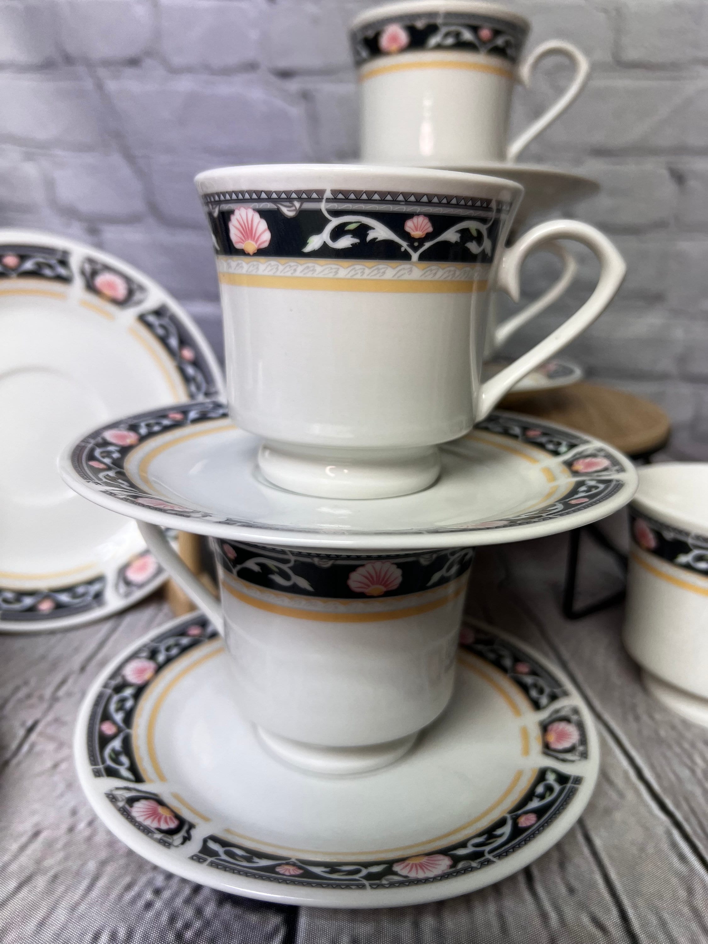 Vintage Gibson China Set of 8 Coffee Cups and Saucers prelude - Etsy