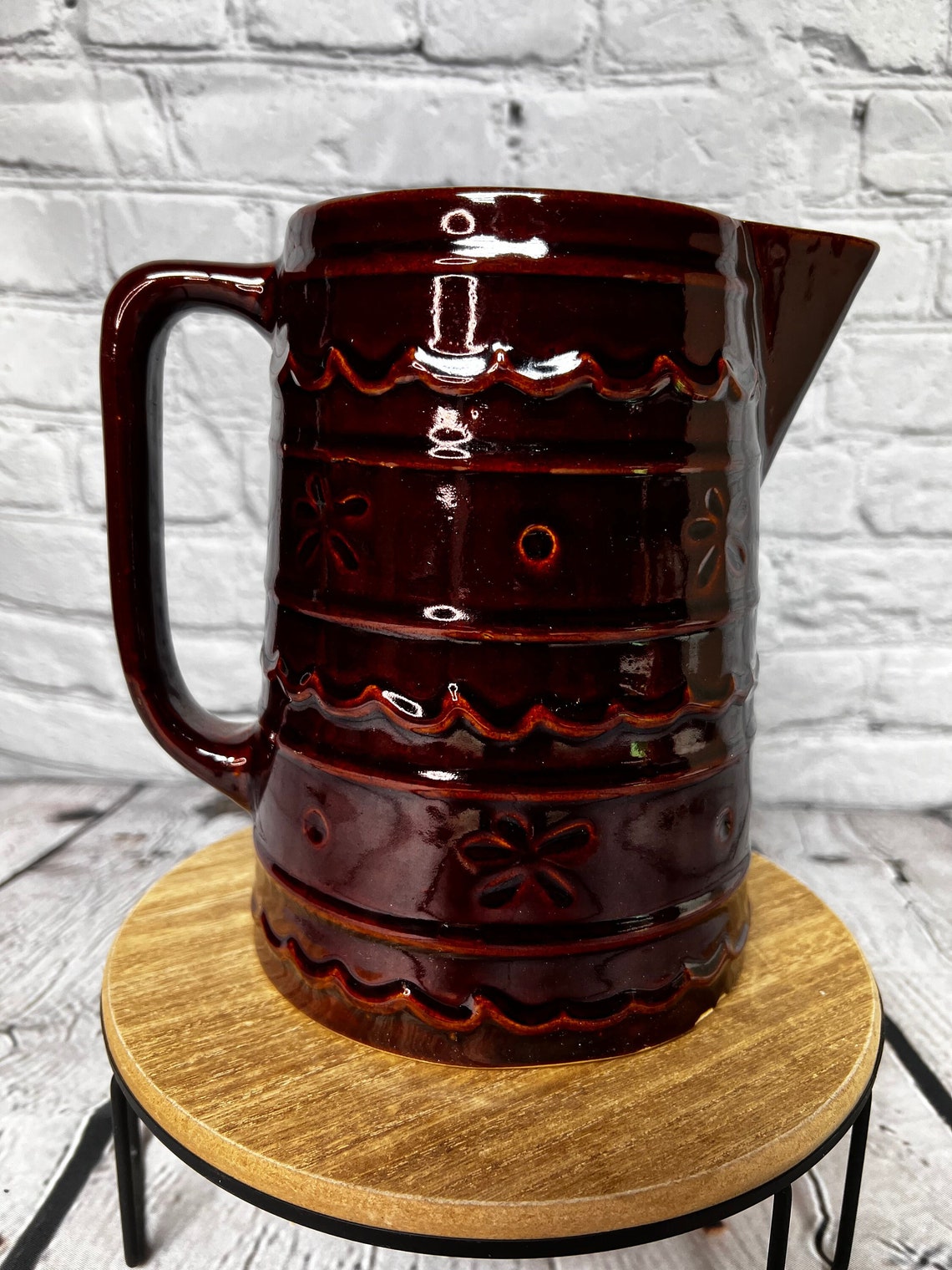 Vintage Marcrest Brown Stoneware Daisy and Dot Pitcher - Etsy