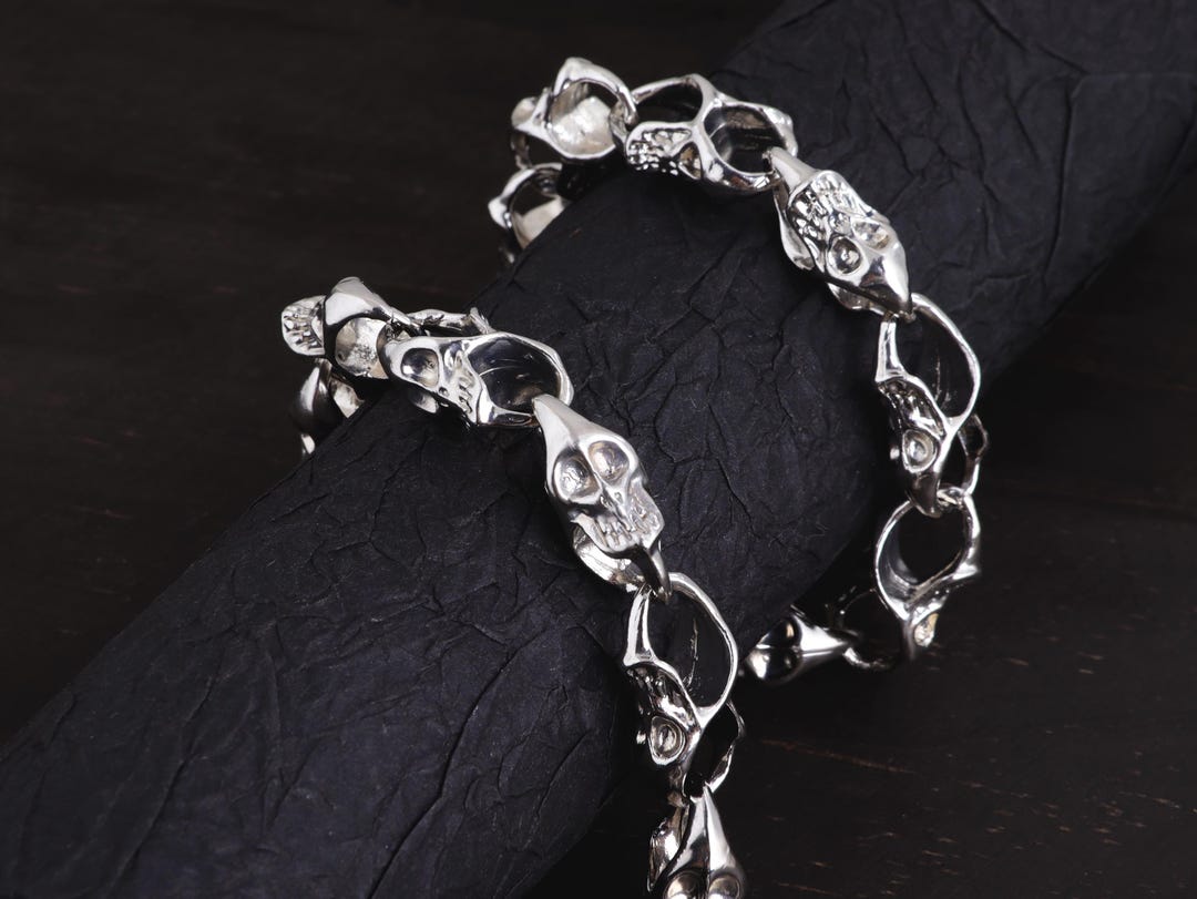 Mens 12mm Silver Skull Face Link Chain 925 Sterling Silver Skull Head ...