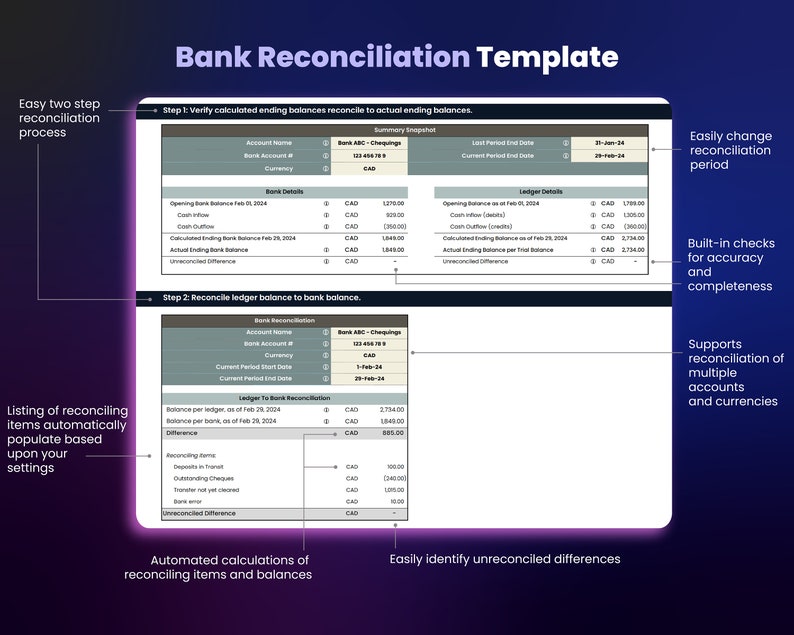 Automated Bank Reconciliation Excel Template: Cash Flow Dashboard ...
