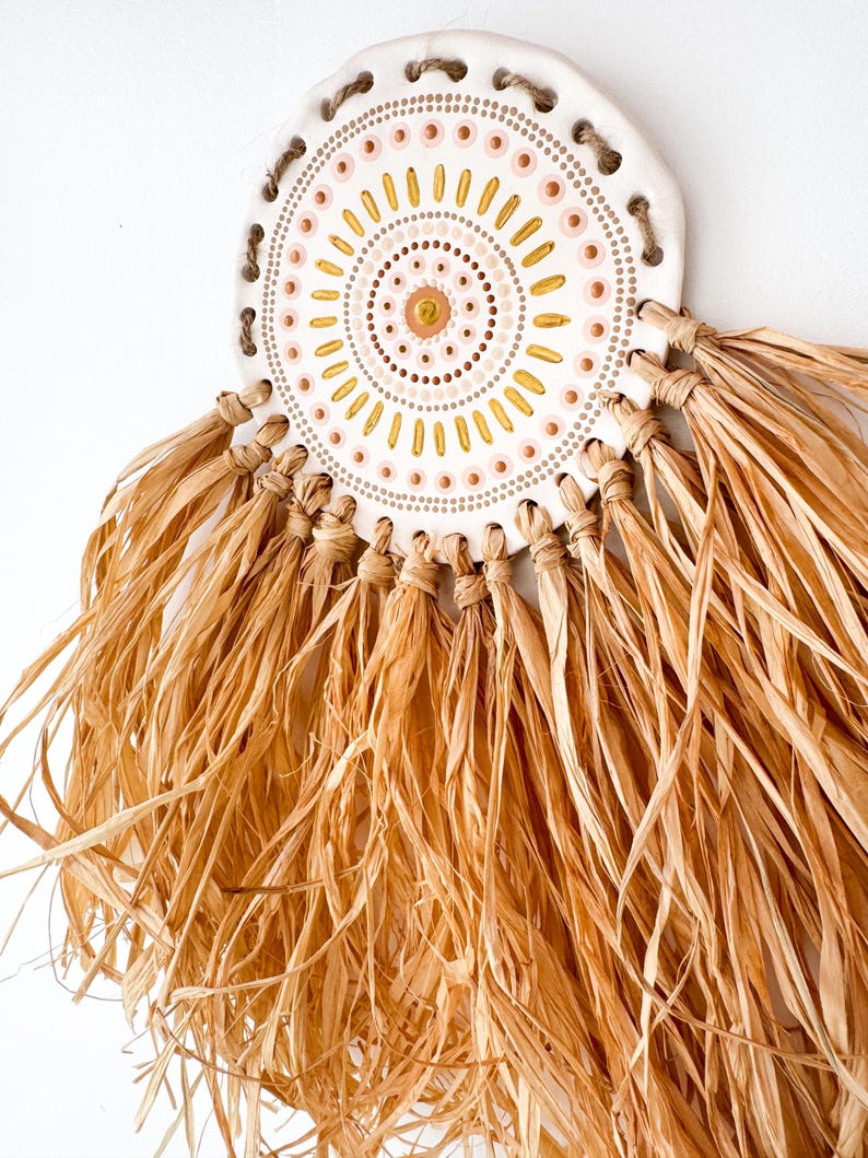 Handmade Aboriginal Wall Hanging – Clay & Raffia Artwork – Indigenous ...