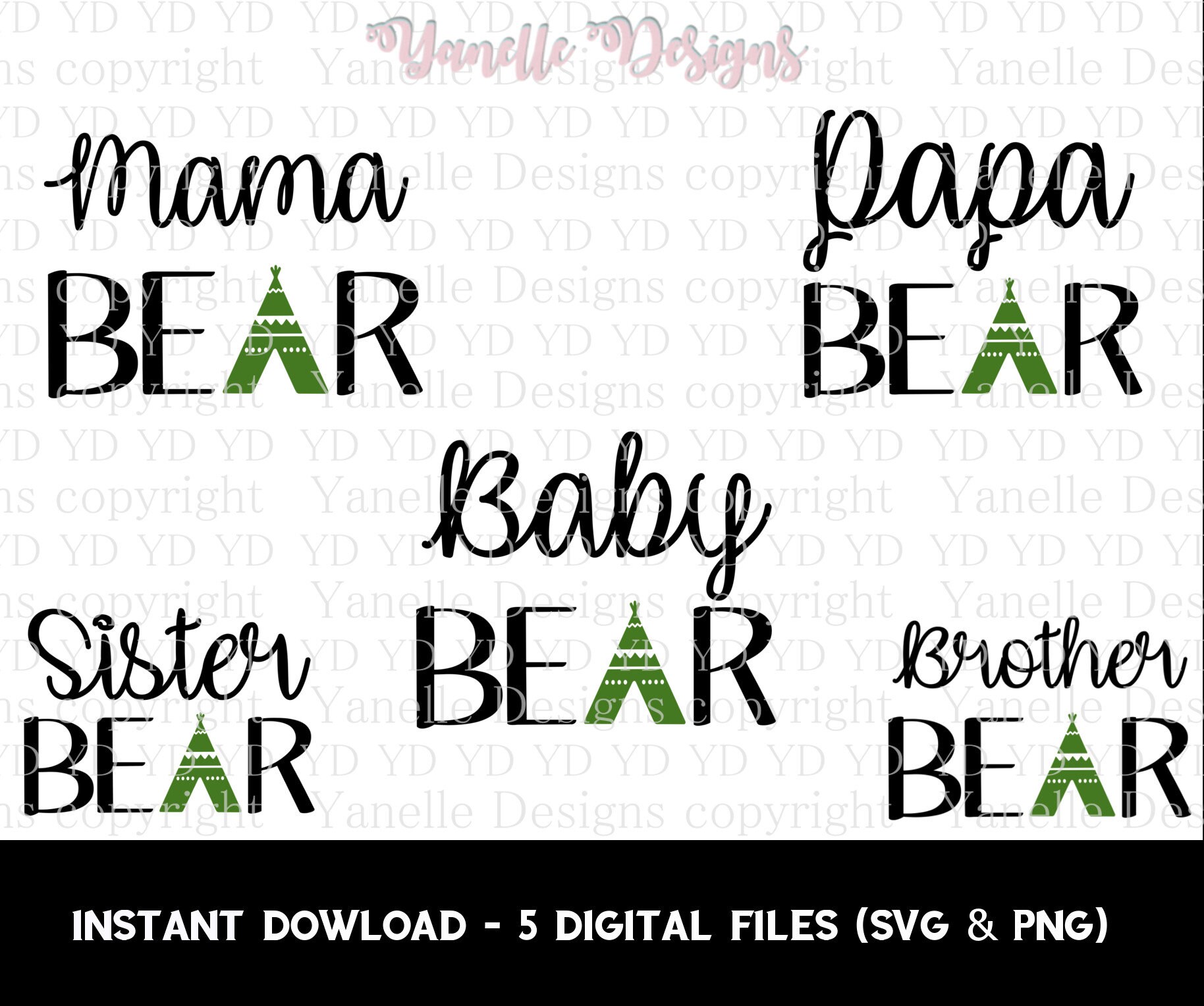 Bear Family SVG Bundle: Mama, Papa, Brother, Sister, Baby (SVG, PNG ...