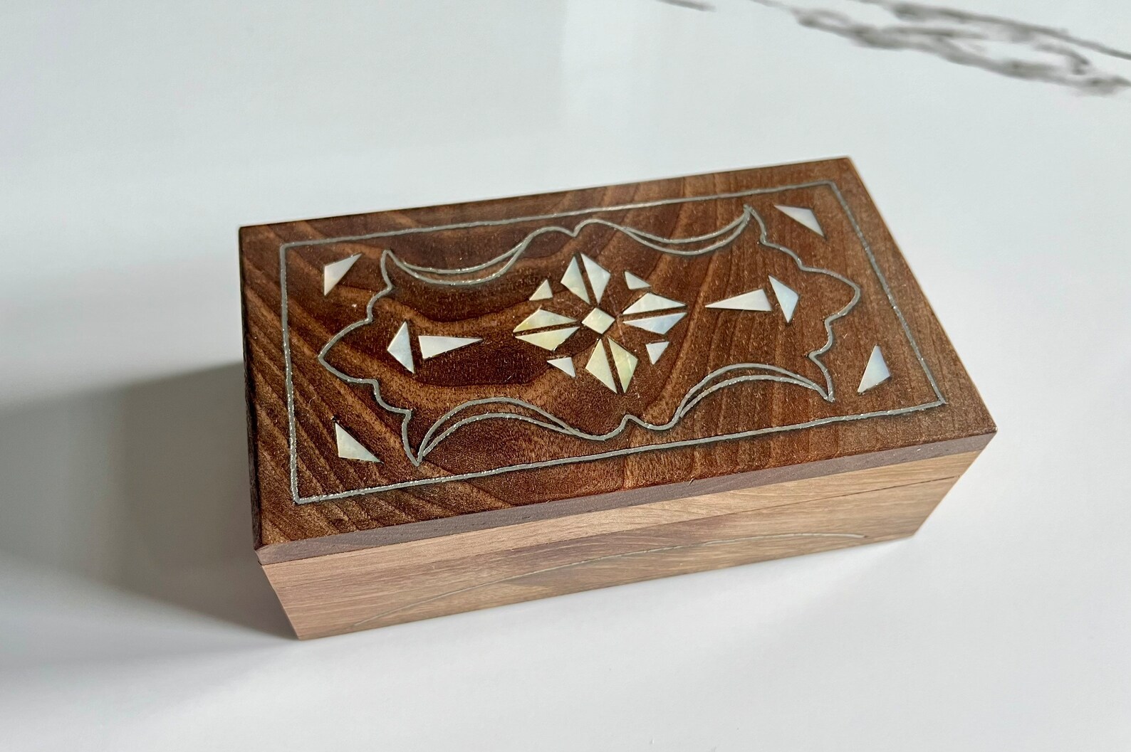Jewelry Mosaic Handcrafted Wooden Box Inlaid W/ Mother of Pearl ...
