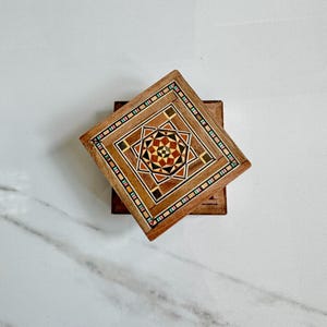Mosaic Middle Eastern Ring Box: Handmade Walnut Inlay, Small Square ...