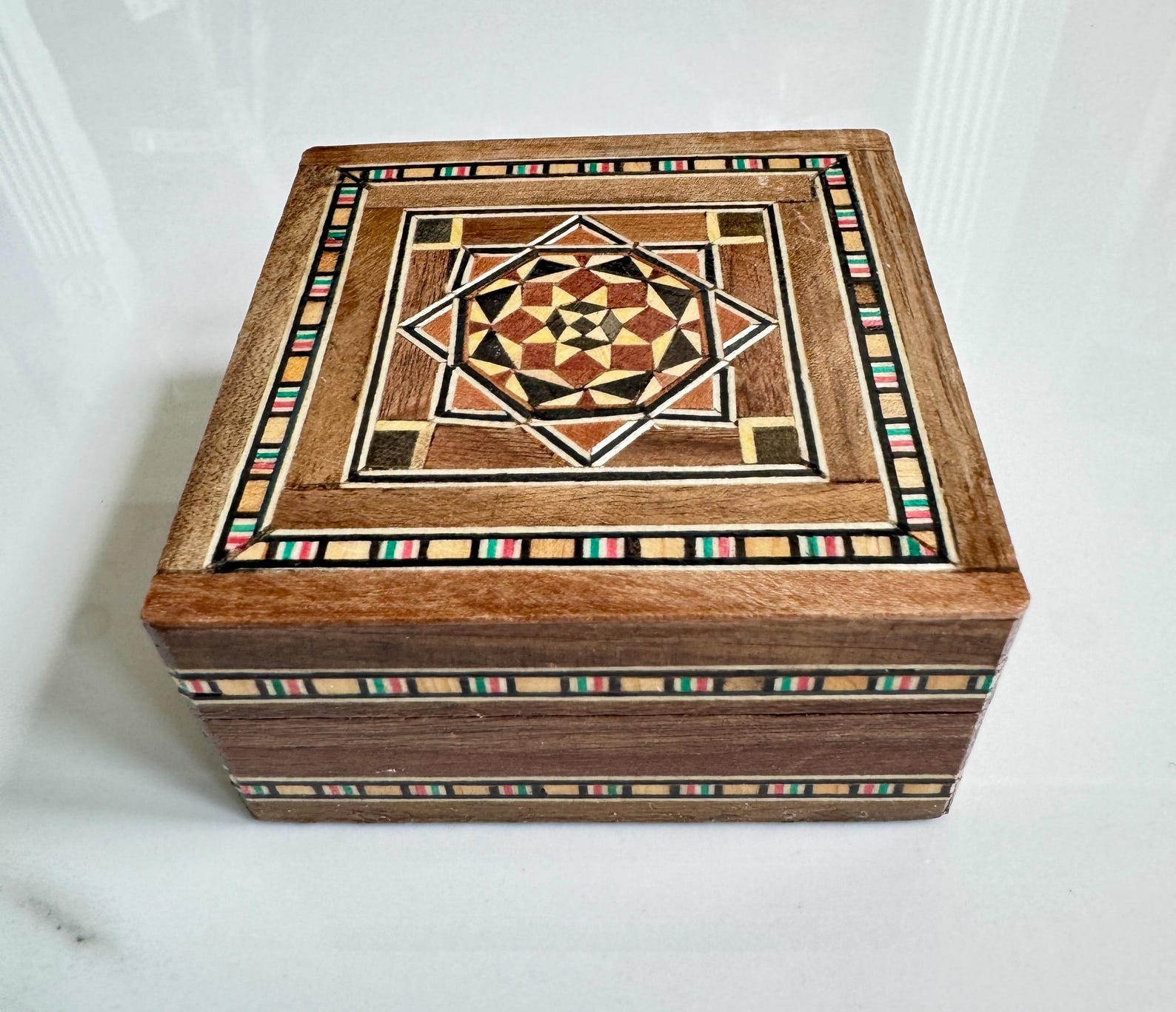 Mosaic Middle Eastern Ring Box: Handmade Walnut Inlay, Small Square ...