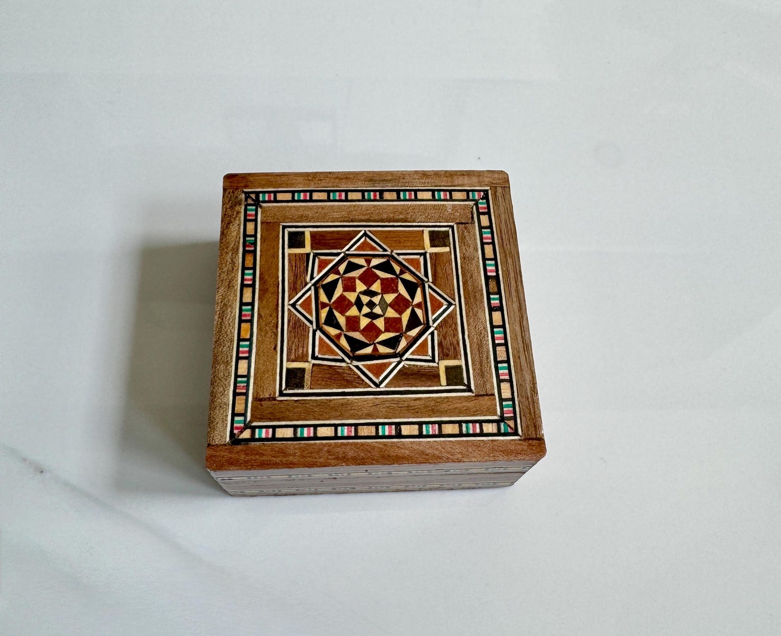 Mosaic Middle Eastern Ring Box: Handmade Walnut Inlay, Small Square ...