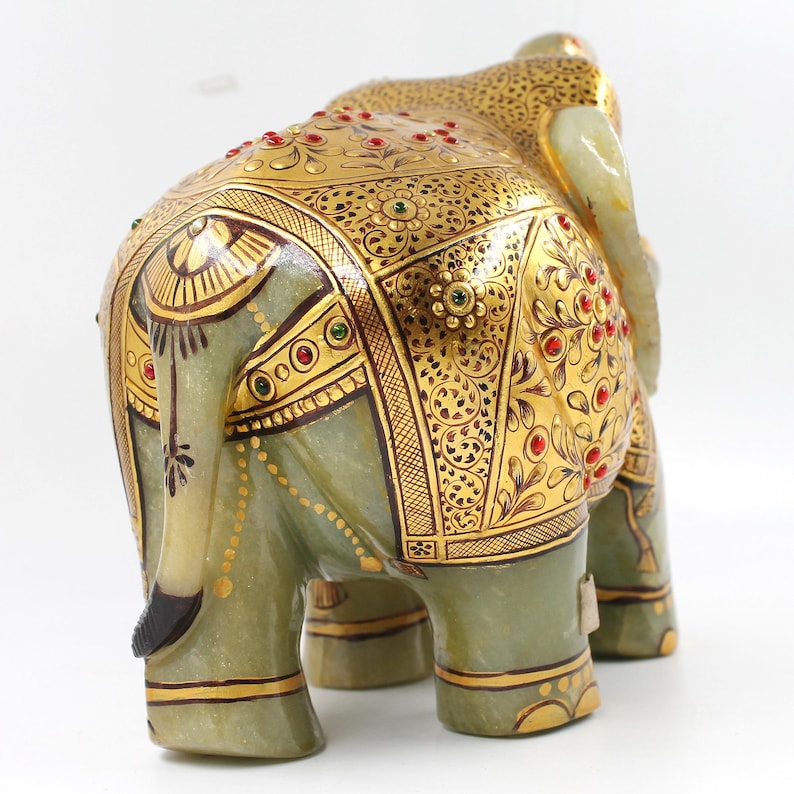 Green Jade Elephant Statue, Meenakari Gold, Lucky Home Decor - Etsy