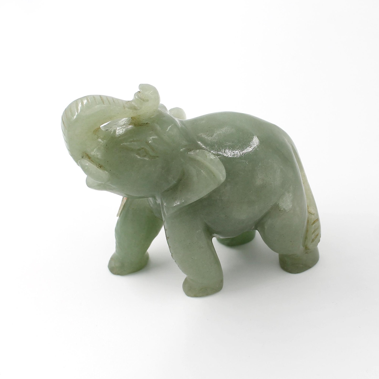 Hand-carved Green Jade Elephant, Lucky Prosperity Figurine, Healing ...