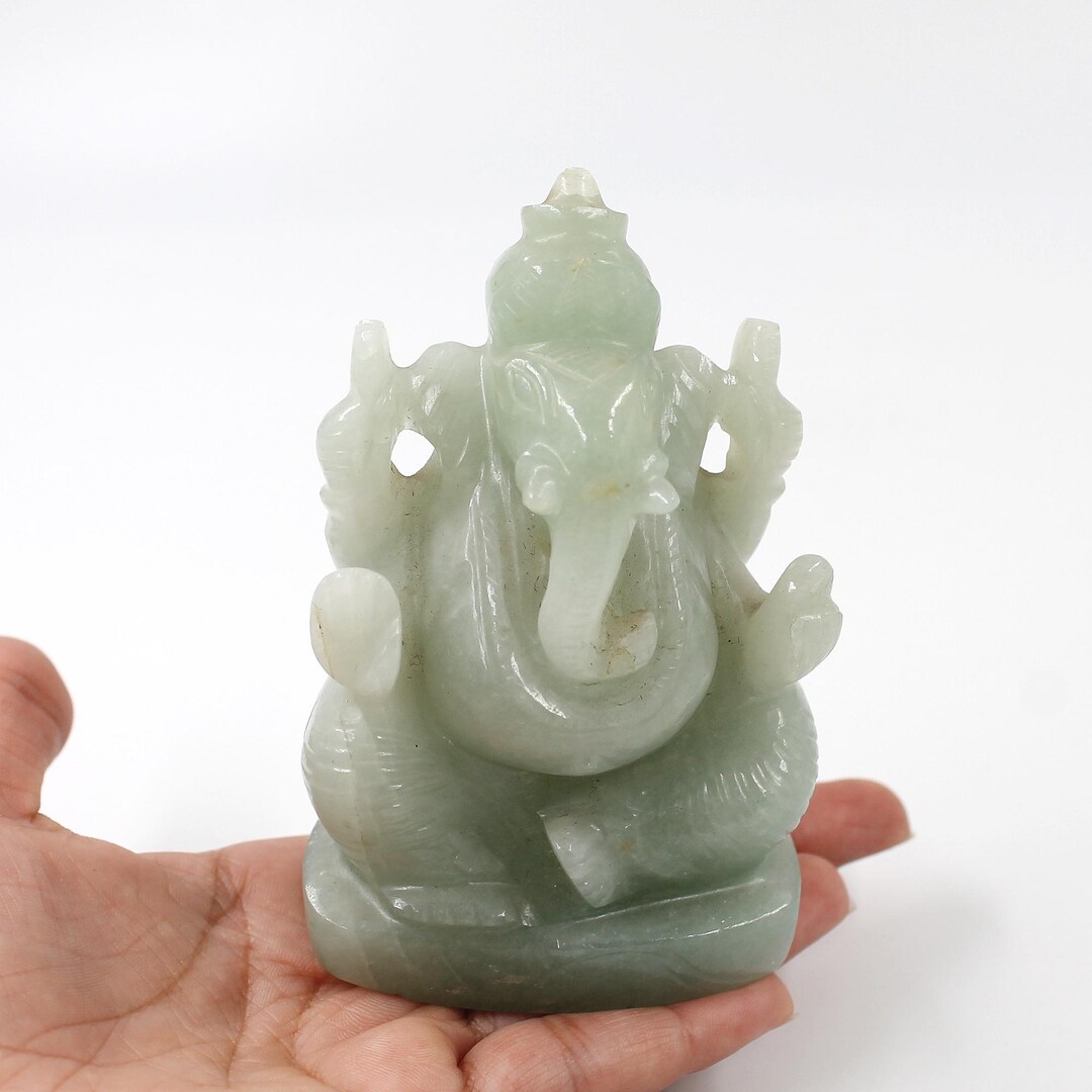 Hand-carved Green Jade Ganesha Statue, Hindu Decor, Prosperity Gift - Etsy