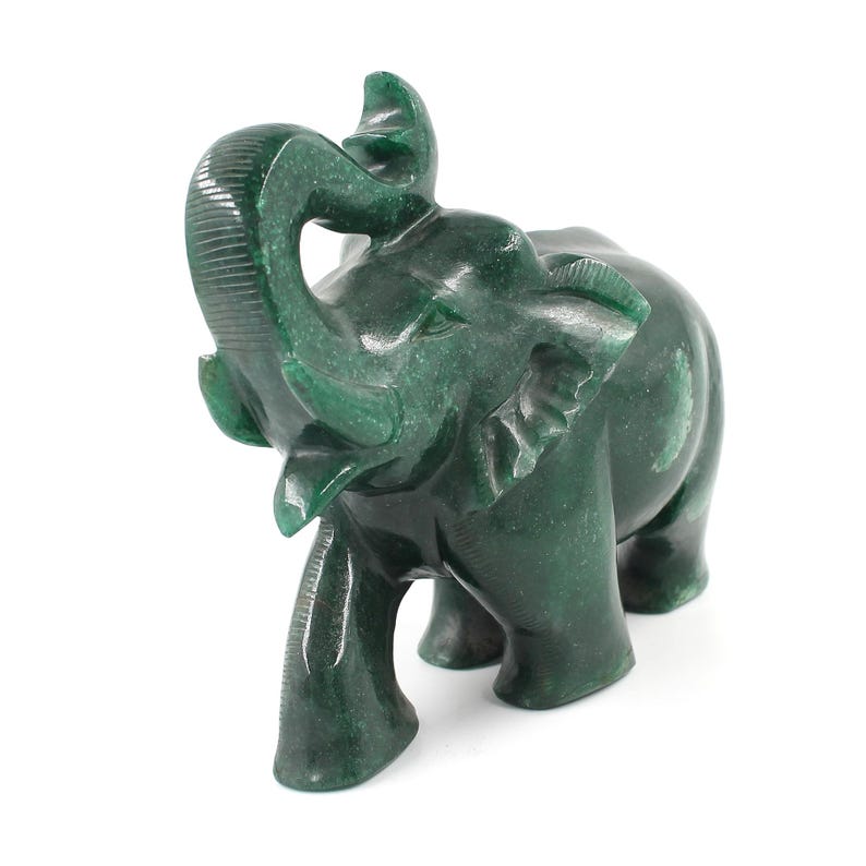 Hand Carving Green Jade Elephant Statue, Lucky Prosperity Figurine ...