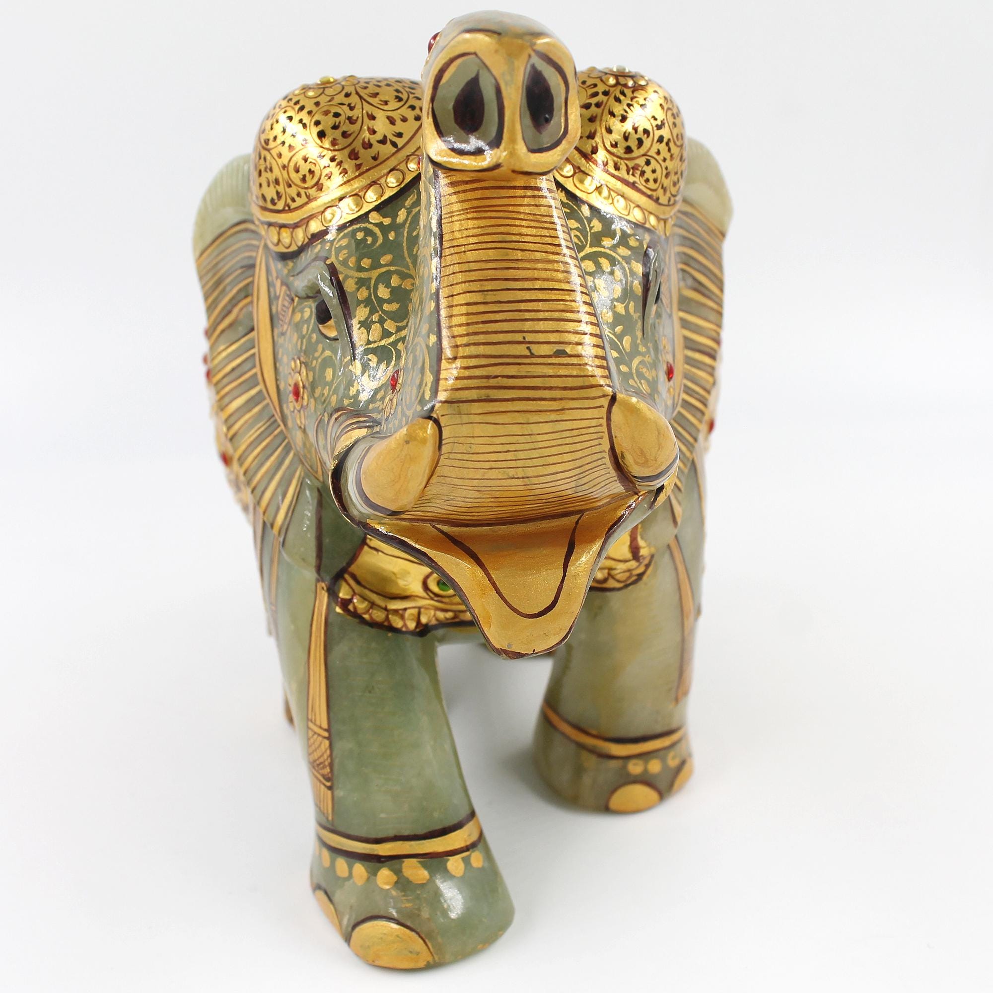 Green Jade Meenakari Elephant Statue, Lucky Prosperity Figurine ...