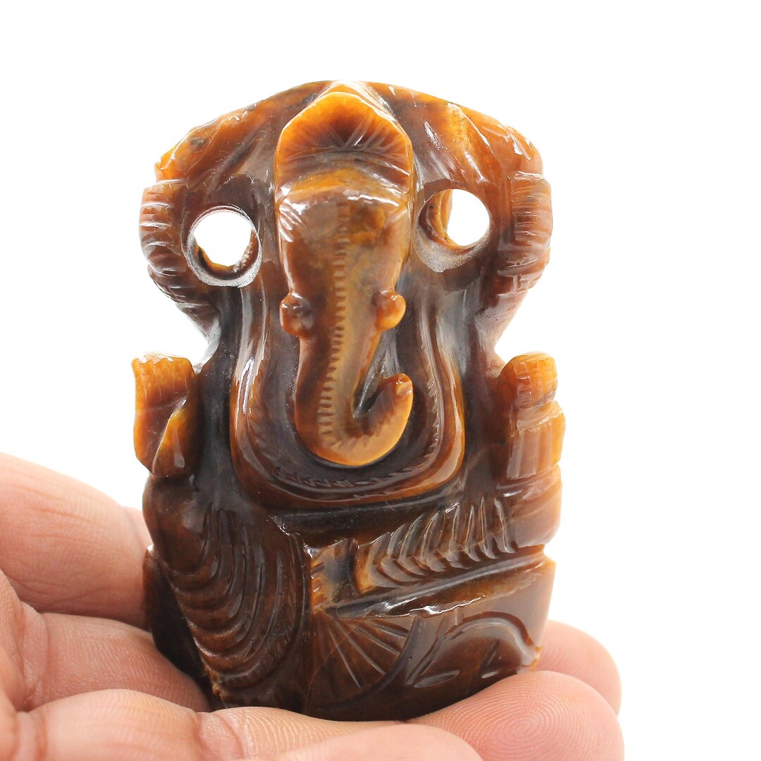Tiger's Eye Ganesh Ji Statue Lord Ganesha Idol for Home & Office Hand ...