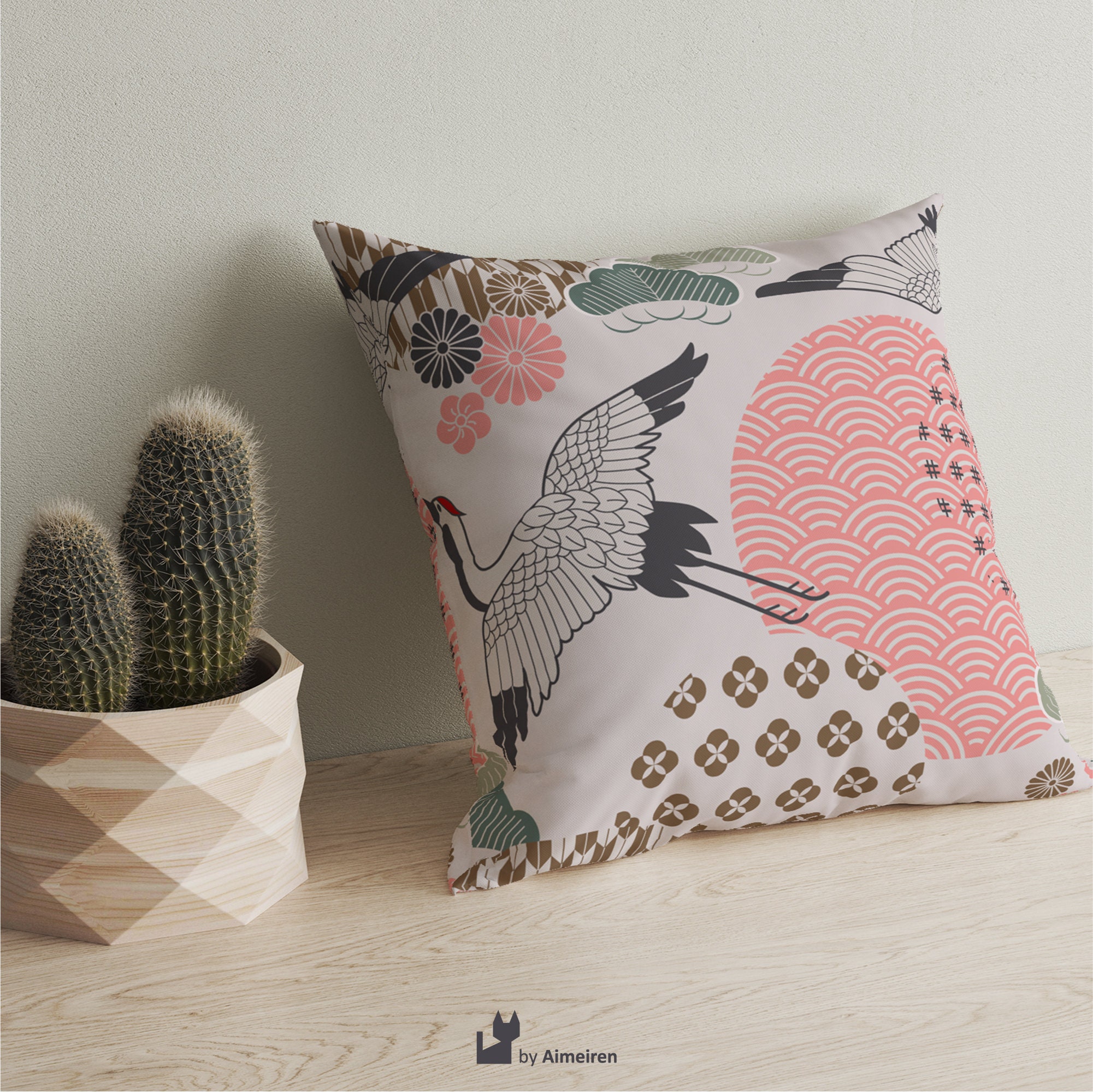 Japanese Cranes Gold Tsuru Vector Kimono Patterns Sakura Vintage ...