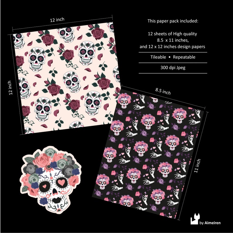Sugar Skull Scrapbook Paper | Roses | Halloween Papers | Skull Seamless ...