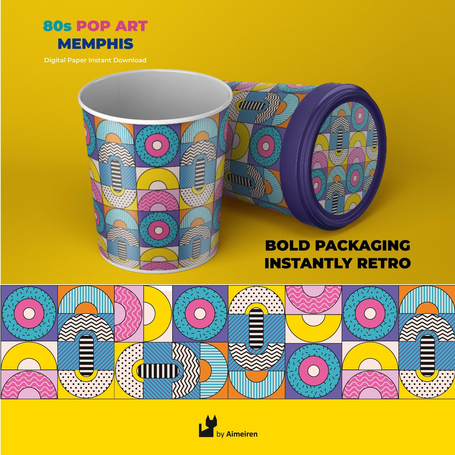 80s Retro Pop Art Memphis Seamless Patterns, Geometric Elements for DIY ...