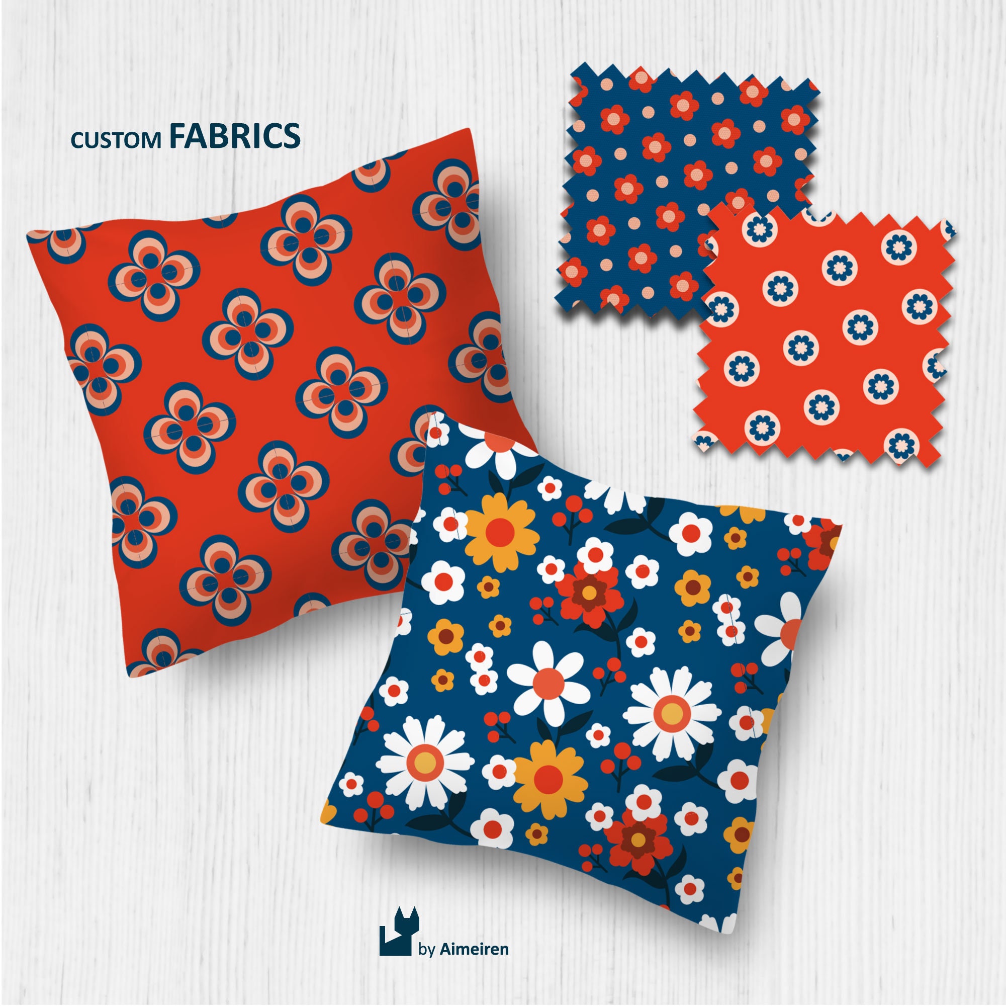20 Retro Red & Blue Floral Digital Paper, Scrapbook, Junk Journal ...