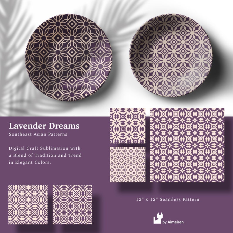 Southeast Asian Style Digital Paper | Purple Monochrome Color ...
